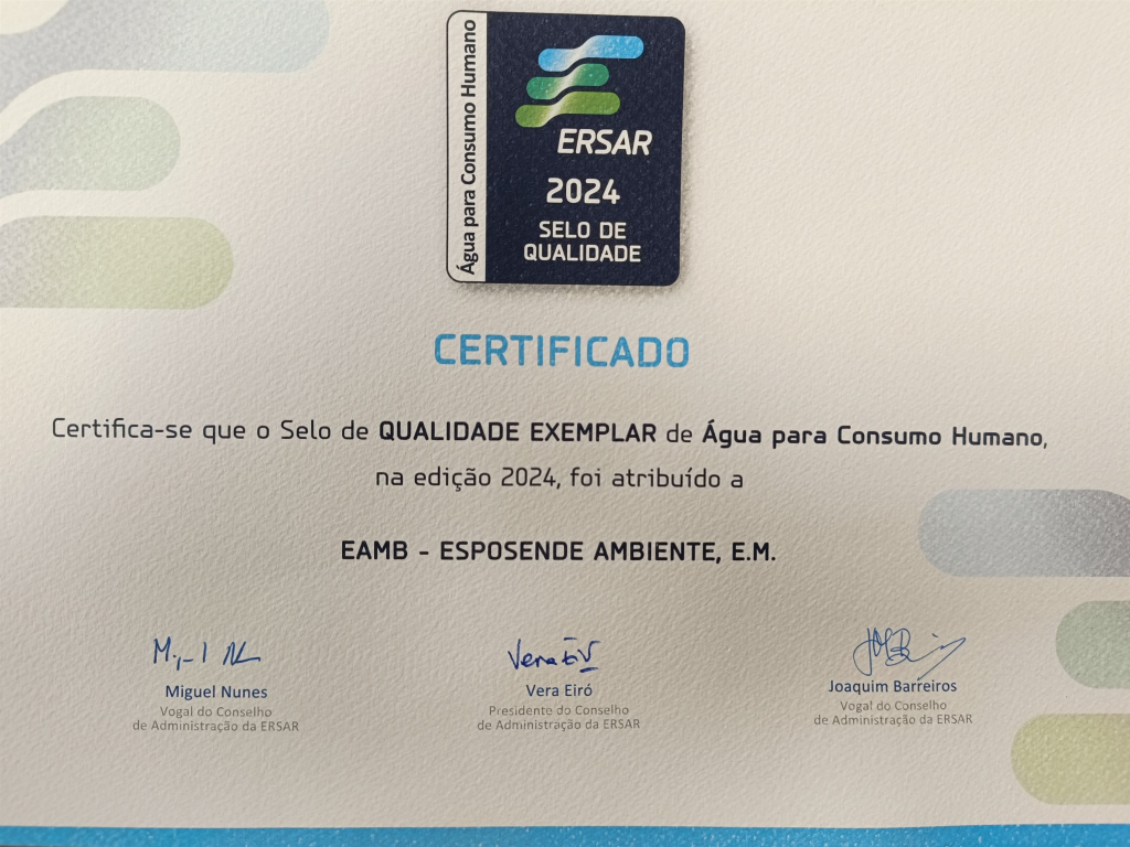 Água para Consumo Humano distribuída em Esposende mantém Selo de ...